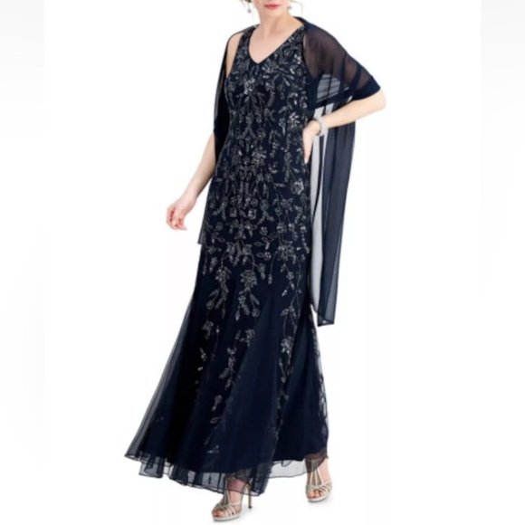 J Kara | Dresses | Jkara Navy Embellished Sleeveless V Neck Maxi Formal ...
